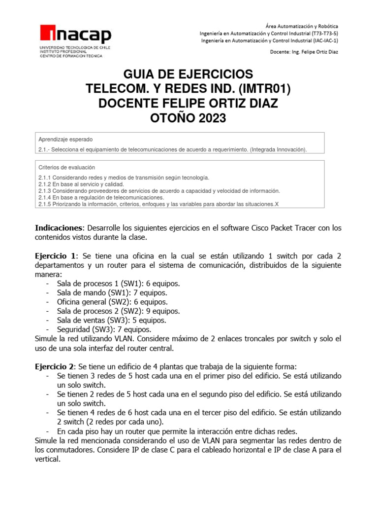 Guia de Ejercicios 2 - Switching Routing | PDF | Conmutador de red | Enrutador (Computación)