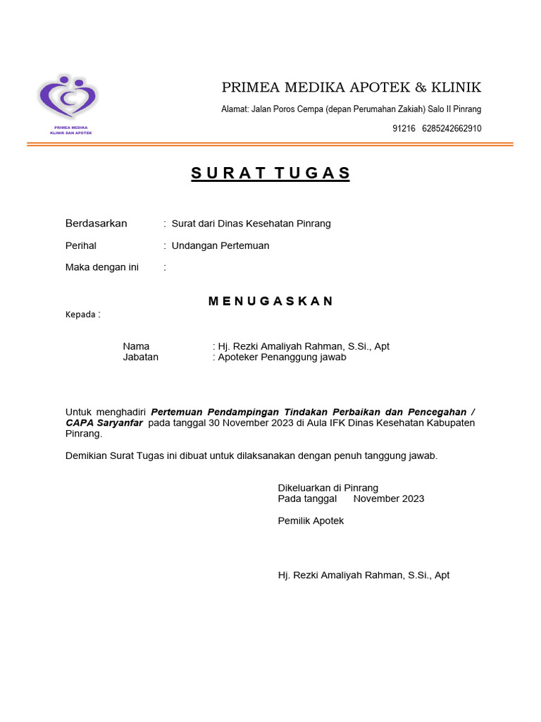 Contoh Surat Tugas | PDF