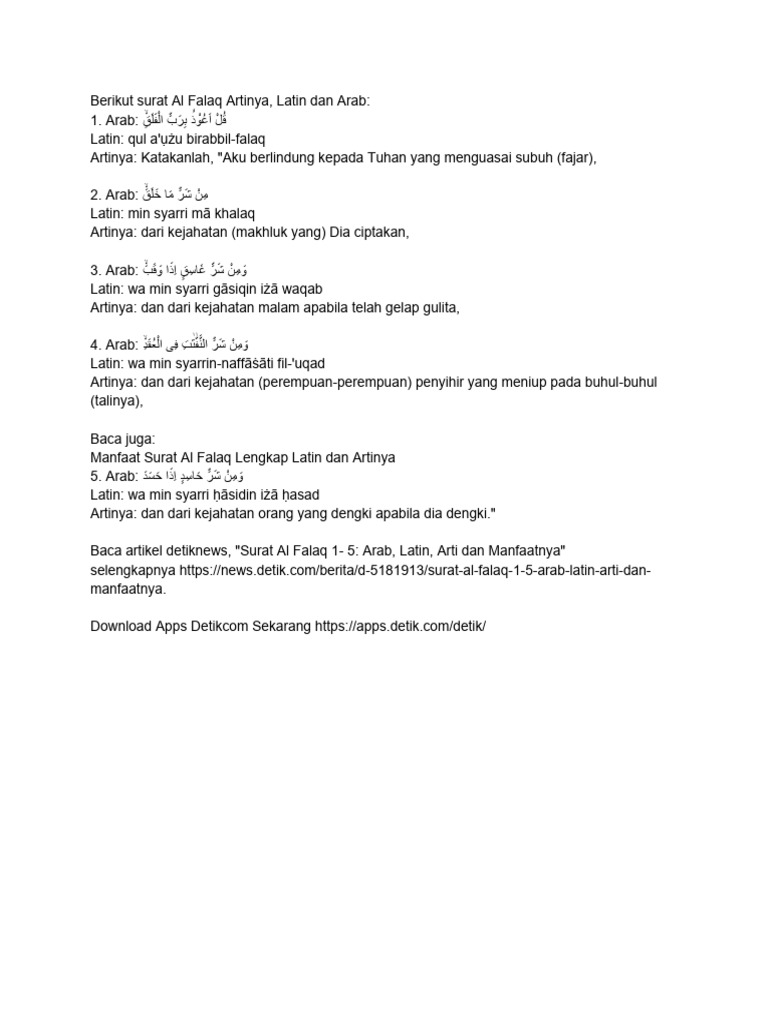 Surat Al Falaq: Teks Latin dan Arti | PDF | Sejarah