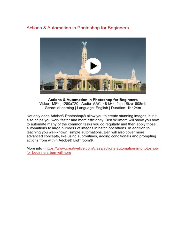Actions & Automation in Photoshop For Beginners | PDF