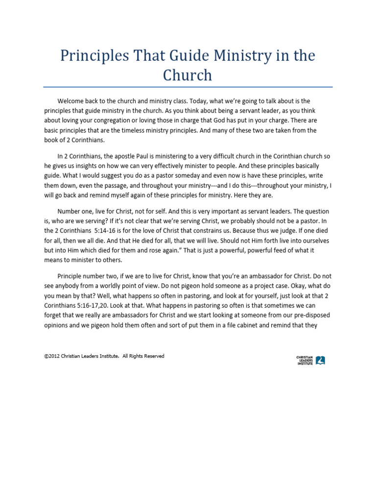 Principles That Guide Ministry in The Church: ©2012 Christian Leaders ...