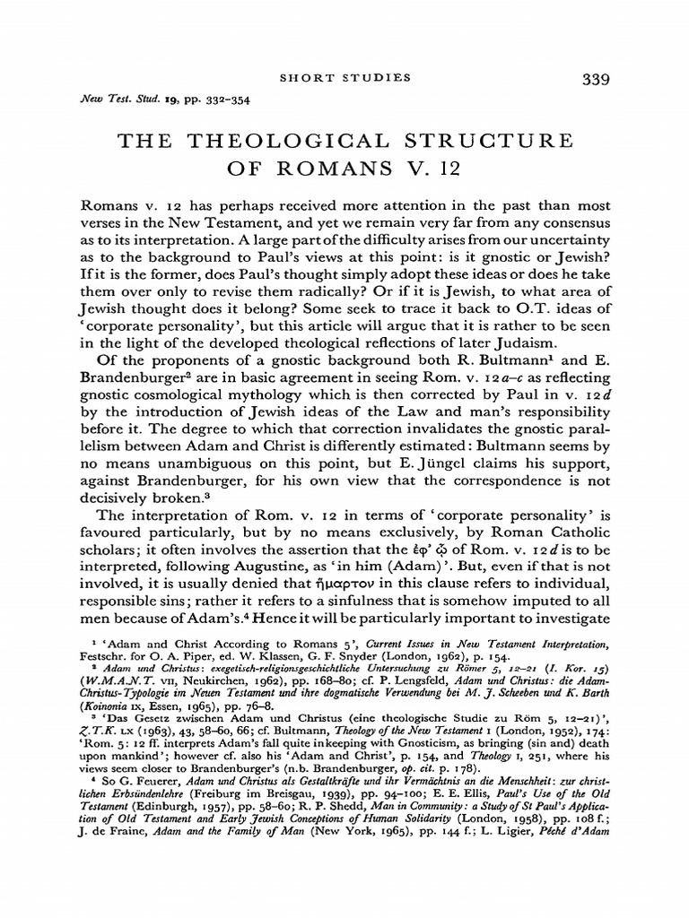 Wedderburn Theological Structure of Romans | PDF | Paul The Apostle | Adam