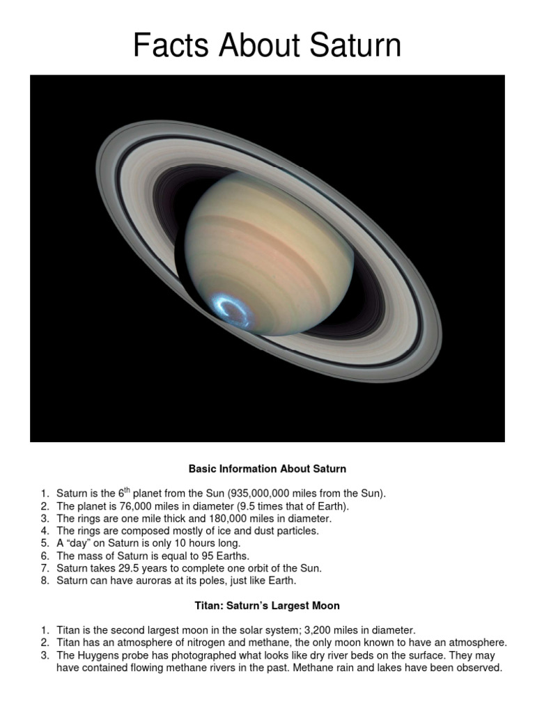 Facts About Saturn | PDF