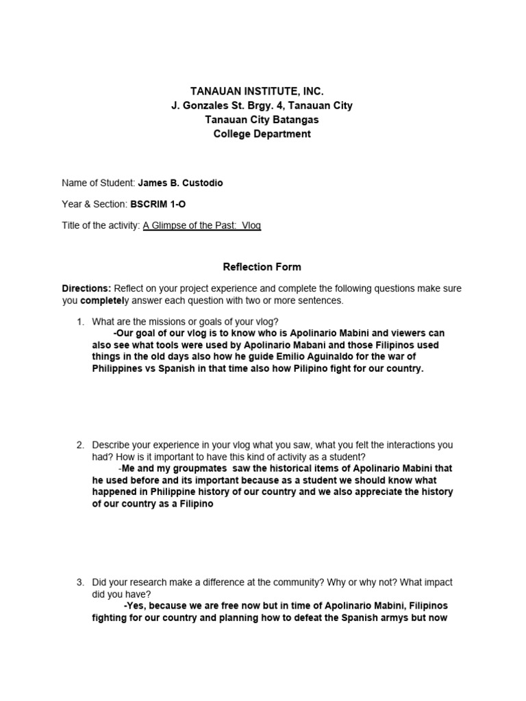 Reflection Form | PDF