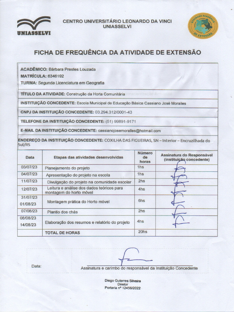 Ficha de Frequência Geo Extensão | PDF