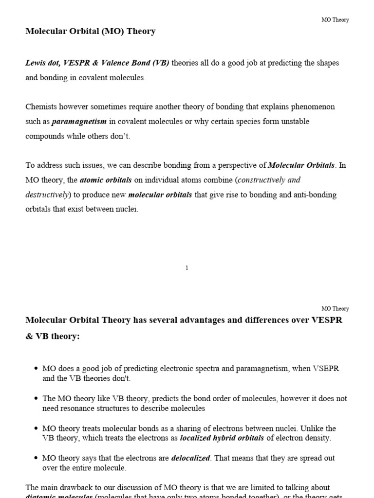 Mo Theory | PDF | Molecular Orbital | Chemical Bond