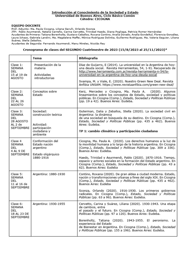 ICSE Cicogna - Cronograma 2C 2023 V1 | PDF | Argentina | Gobierno