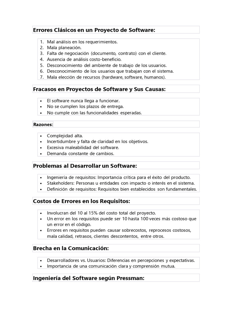 Errores Clásicos en Un Proyecto de Software | PDF | Software | Ingeniería de software