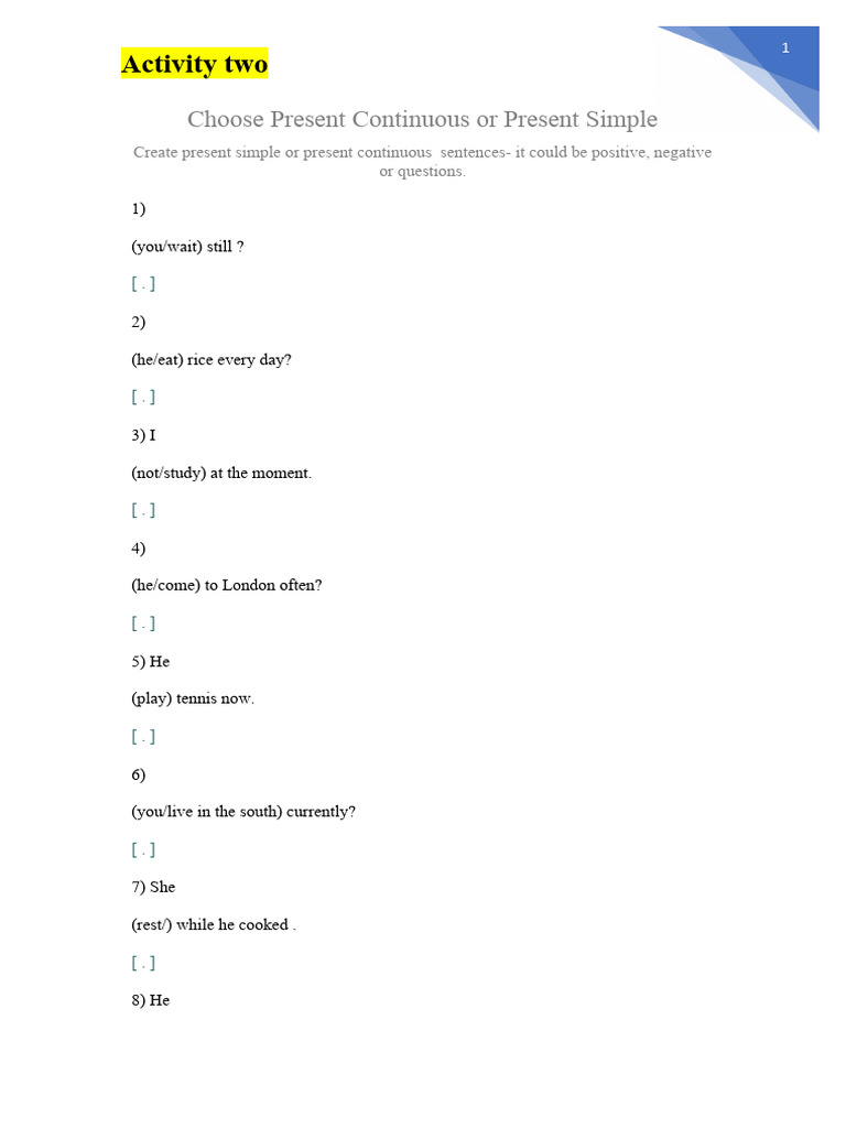 Present Simple or Continuous | PDF