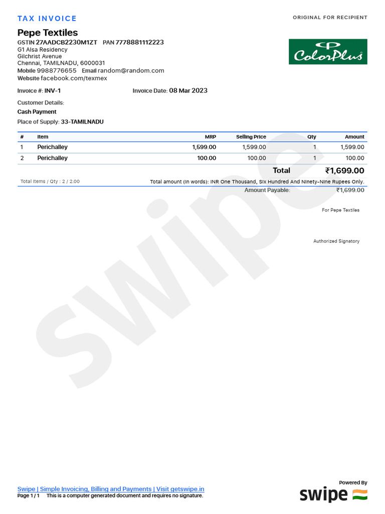Pepe Textiles: Tax Invoice | PDF