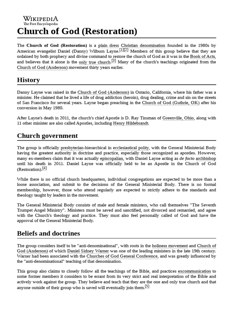Church of God (Restoration) | PDF | Christian Theological Movements ...