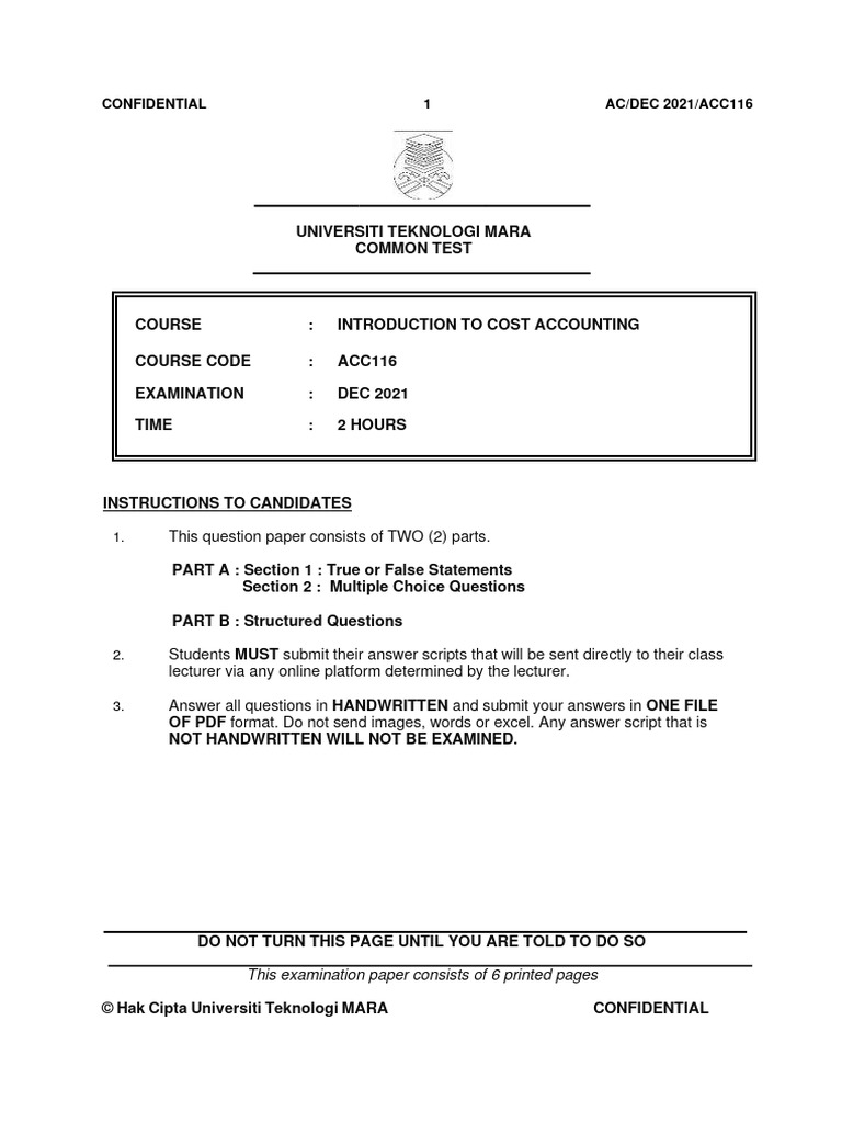 Acc116 Dec 2021 - Q - Test 1 | PDF | Inventory | Business