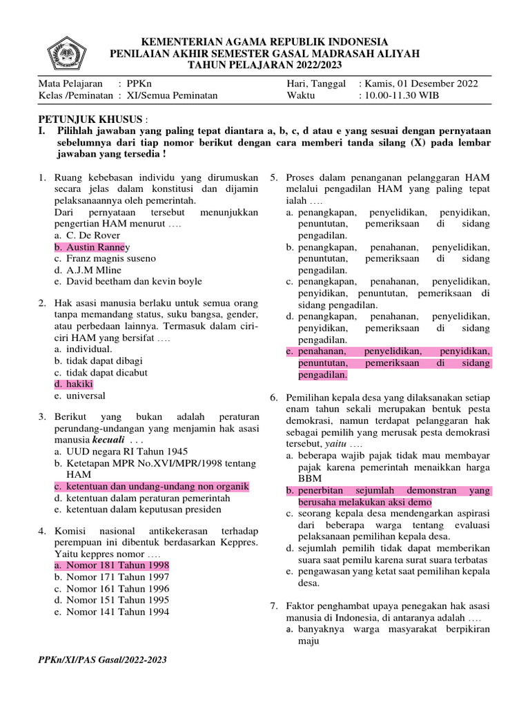 4.2 Soal PAS PPKN Kelas XI 2022-2023 Dan Jawaban | PDF