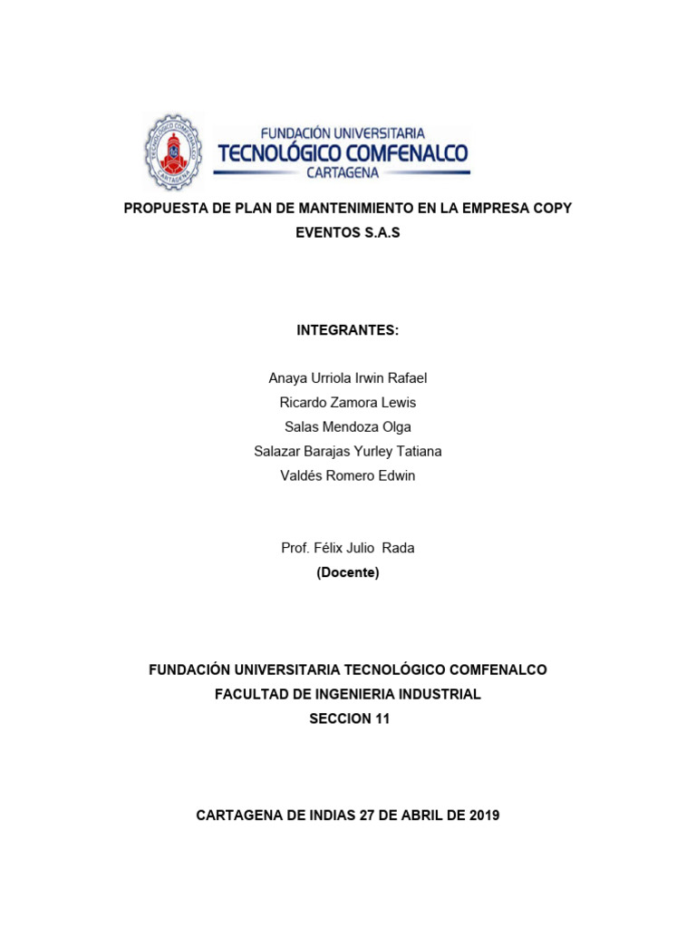 Plan de Mantenimiento Primer y Segundo Avance MOSTRAR | PDF | Business