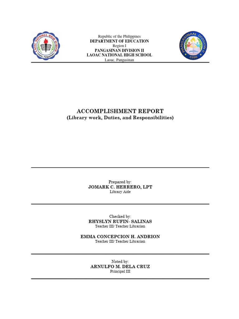 Accomplishment Report | PDF | Libraries | Cognitive Science