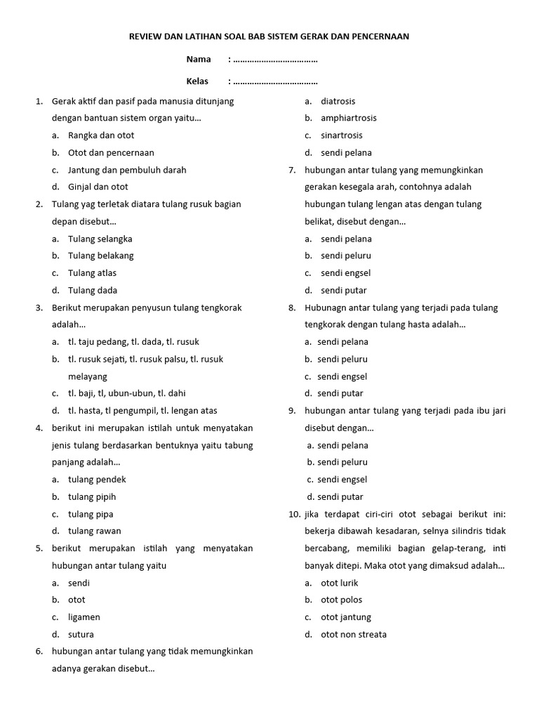 LATIHAN - SOAL IPA Kelas 8 Gerak Dan Cerna | PDF