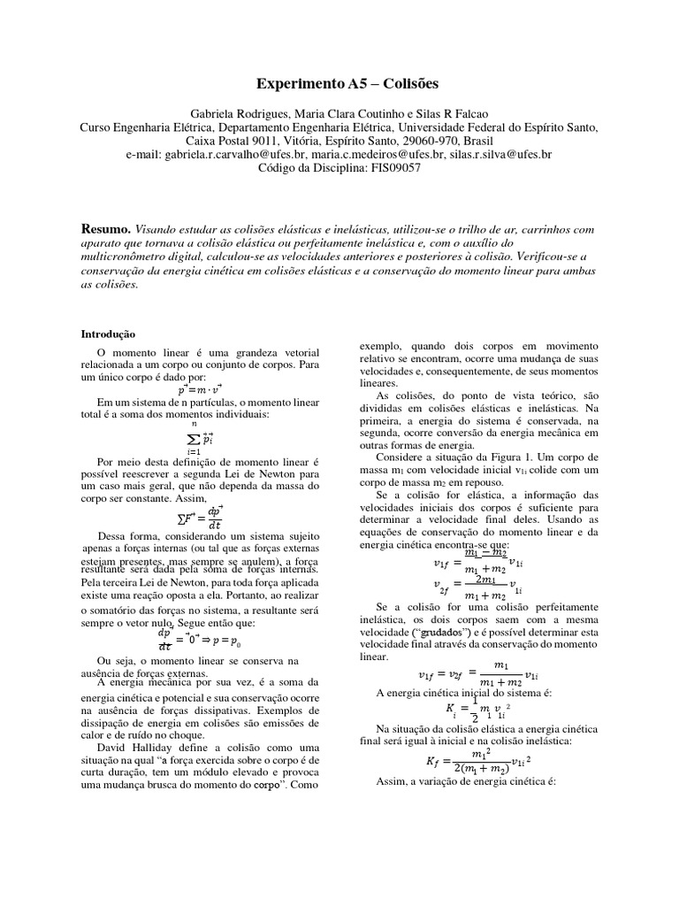 Experimento A5 - Colisões | PDF | Colisão | Iniciativa/Conjuntura