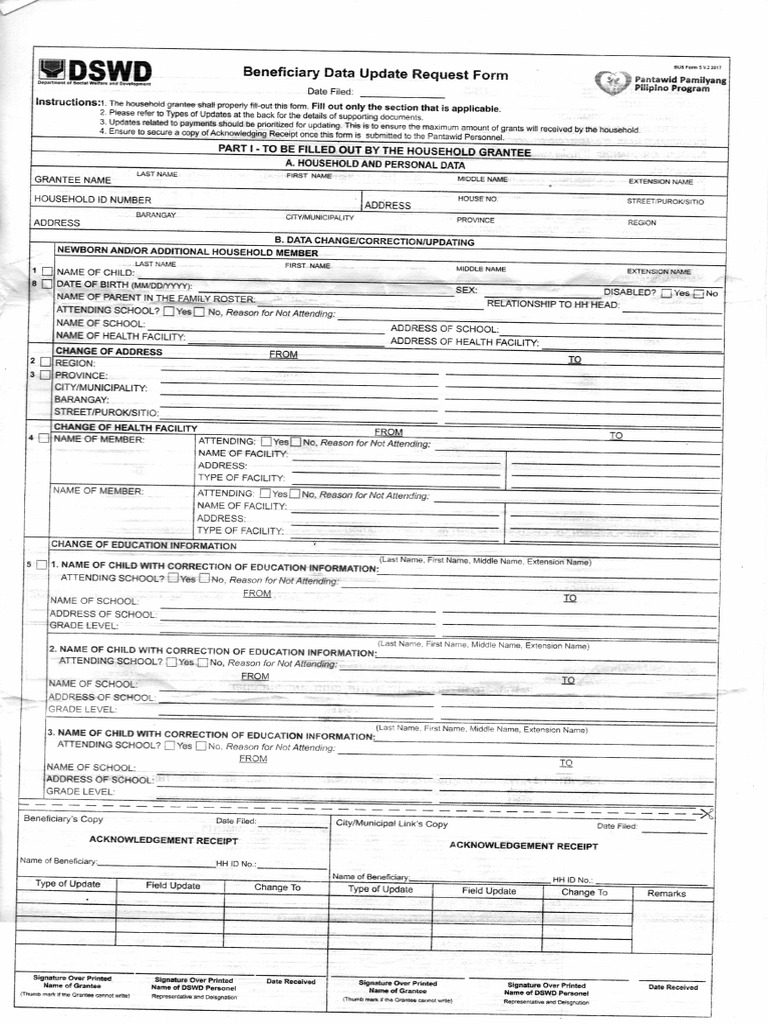 DSWD Form (Front) | PDF