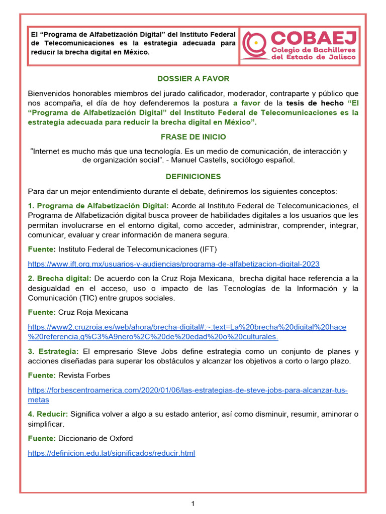 Dossier - El "Programa de Alfabetización Digital" Del Instituto Federal de Telecomunicaciones Es ...