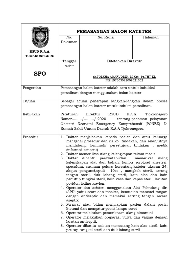 Prosedur Pemasangan Balon Kateter | PDF | Kesehatan Holistik