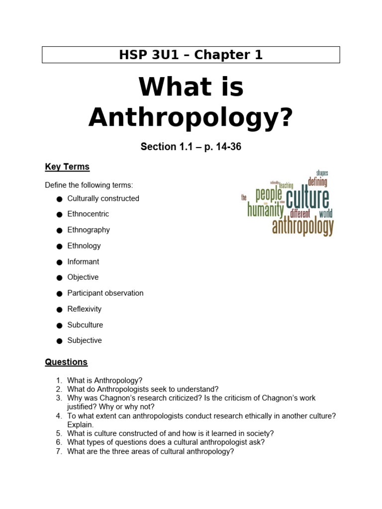 What Is Anthropology?: HSP 3U1 - Chapter 1 | PDF | Anthropology ...