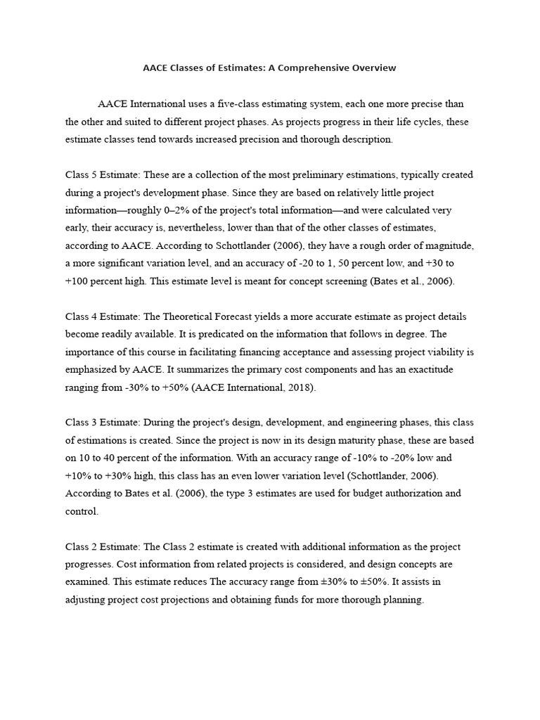DIsscussion AACE Classes of Estimates | PDF | Project Management ...