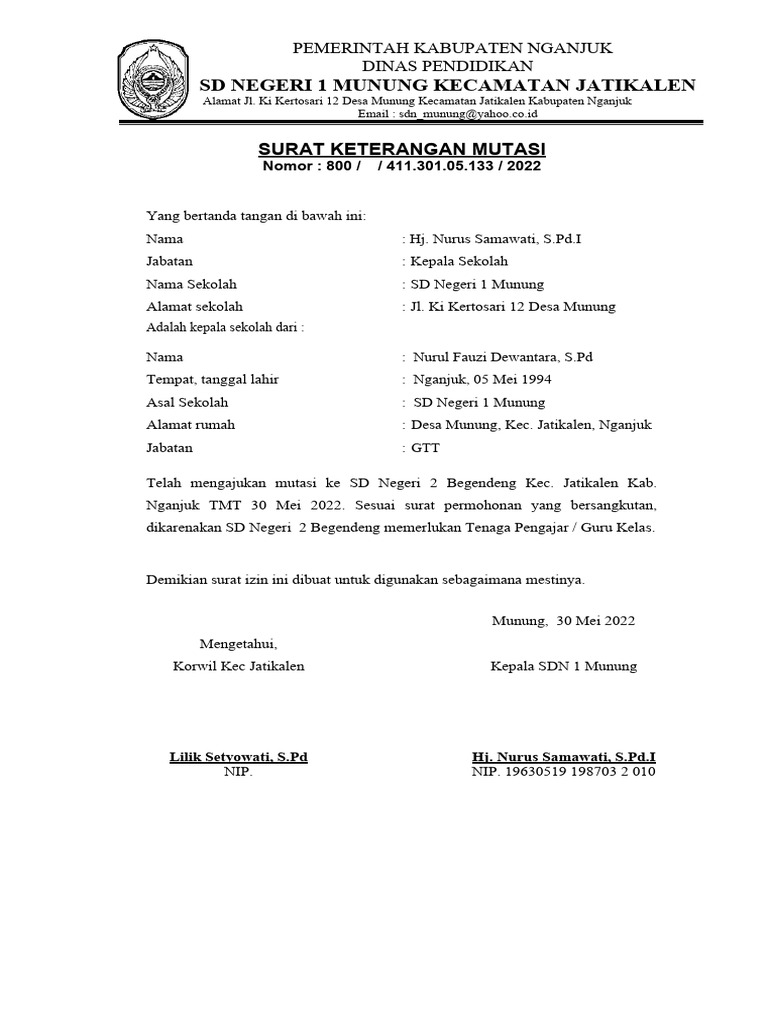 Surat Keterangan Mutasi | PDF | Kesehatan Holistik