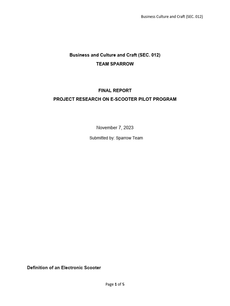 Final Report 1.1 | PDF | Vehicles | Sustainable Transport