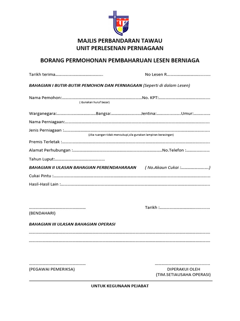 Borang Pembaharuan Trading Lesen | PDF