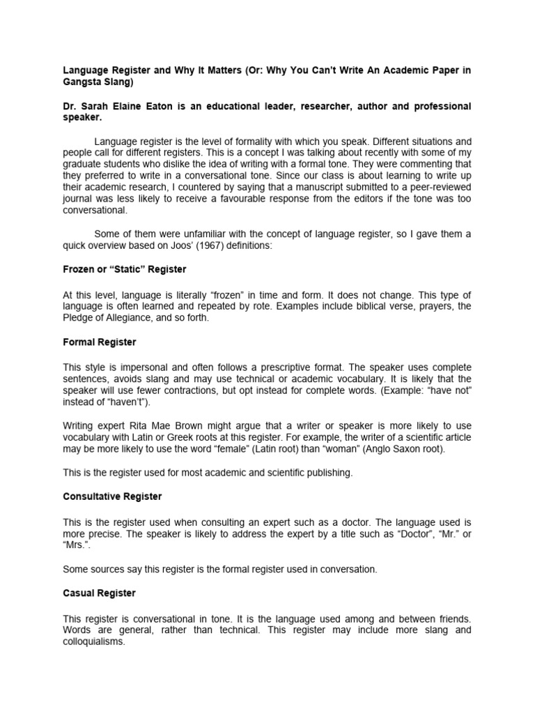 GE 2 Language Register and Why It Matters 1 | PDF | English Language ...