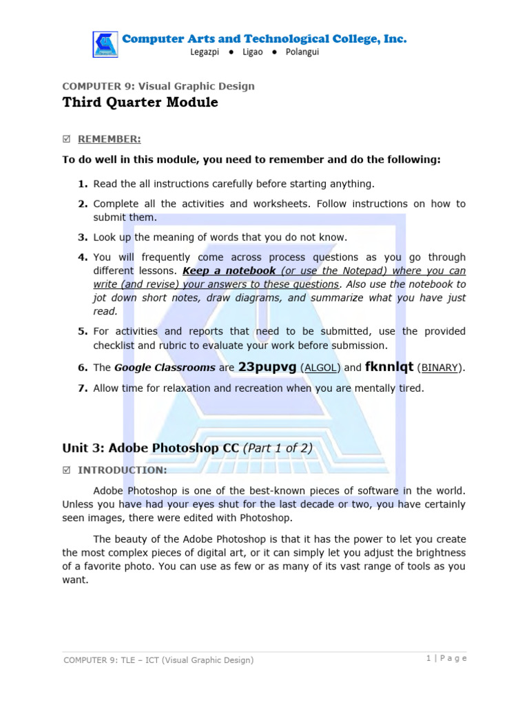 Computer 9 - Module 3 | PDF | Adobe Photoshop | Icon (Computing)
