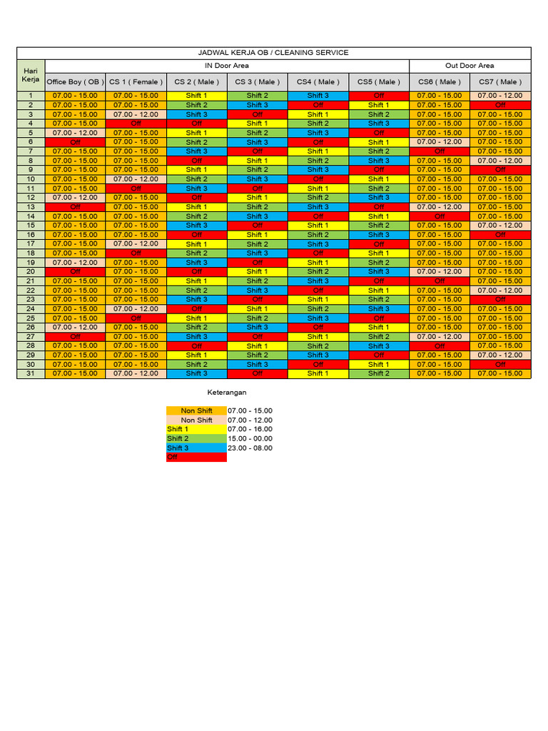 Schedule & Checklist Cleaning Service, OB | PDF