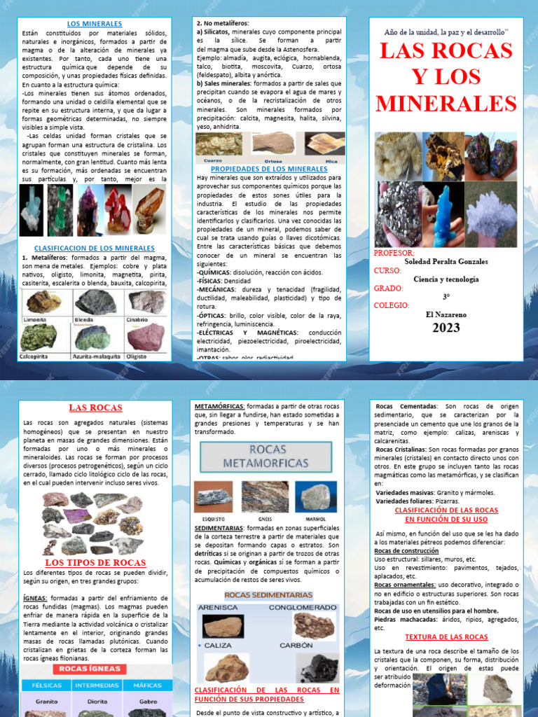Tríptico sobre Minerales y Rocas | PDF | Roca (geología) | Minerales