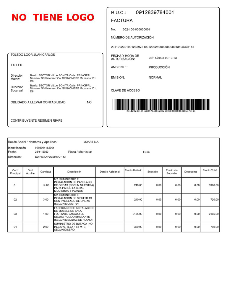 Factura de Servicios MOART S.A. | PDF | Economias | Dinero