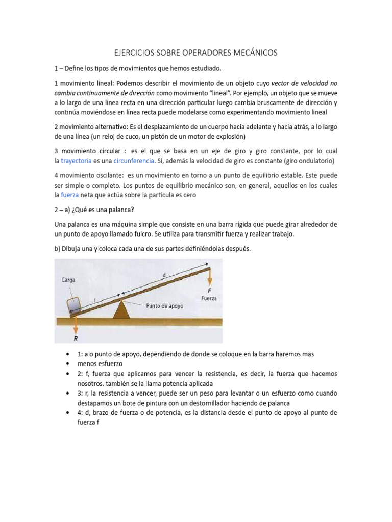 Ejercicios Sobre Operadores Mecánicos | PDF | Engranaje | Máquinas
