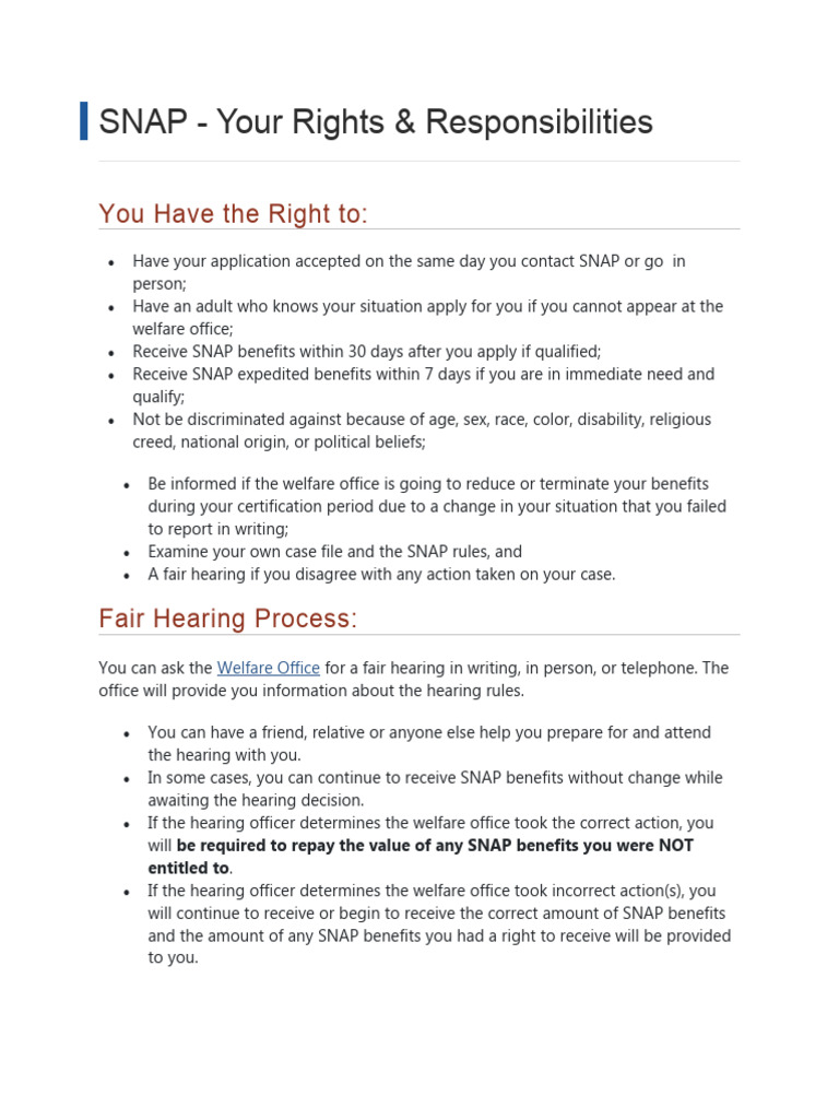 SNAP - Your Rights & Responsibilities 2020 | PDF | Supplemental ...