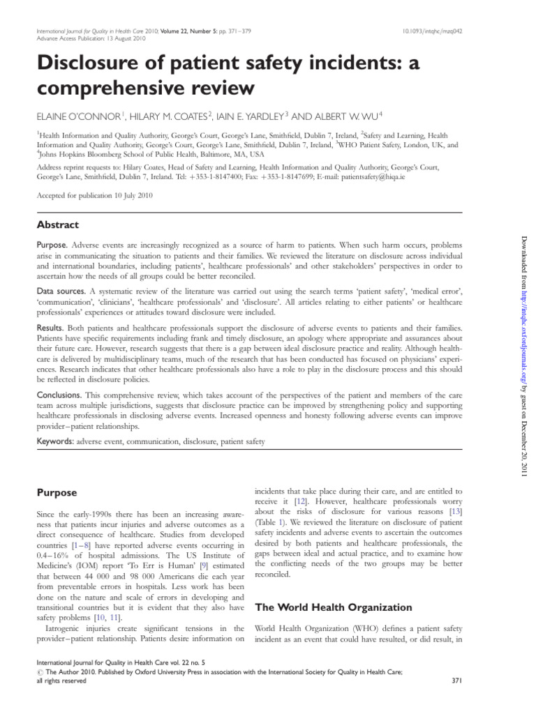 Disclosure of Patient Safety Incidents (B) | PDF | Patient Safety | Patient