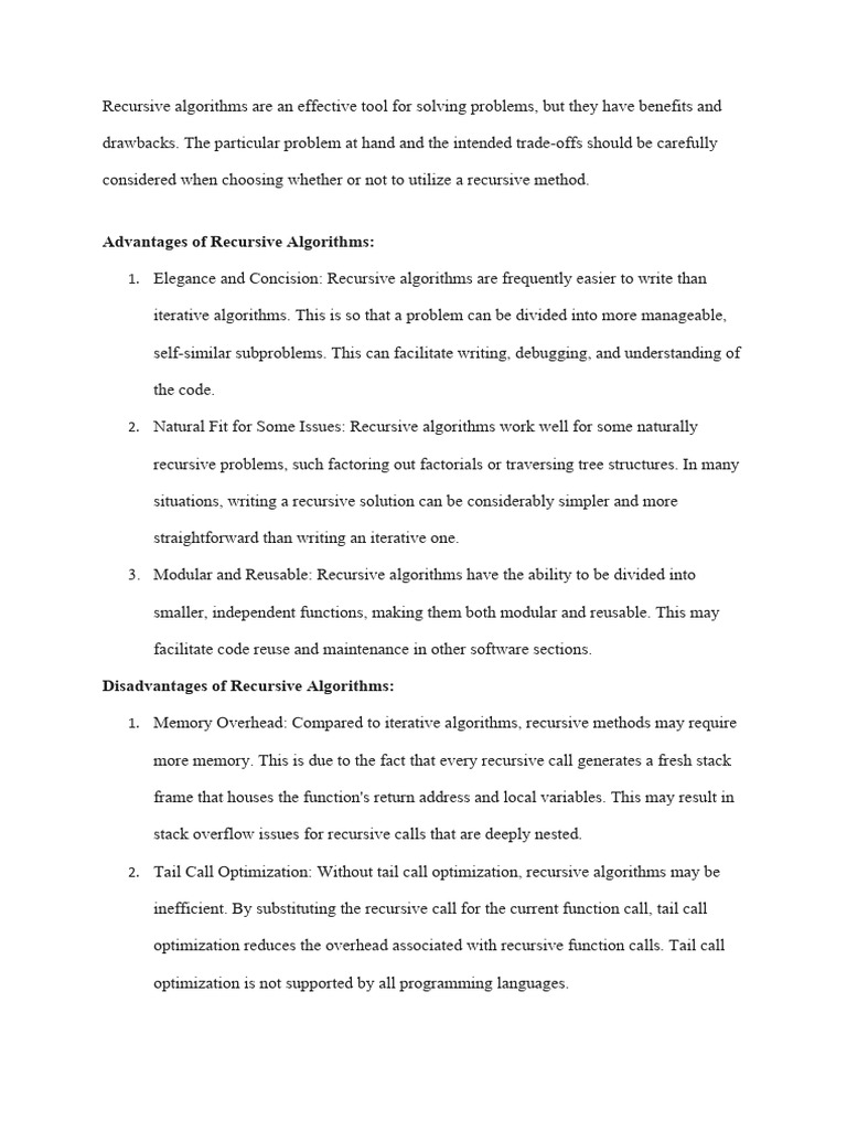 Pros and Cons of Recursive Algorithms | PDF | Program Optimization ...