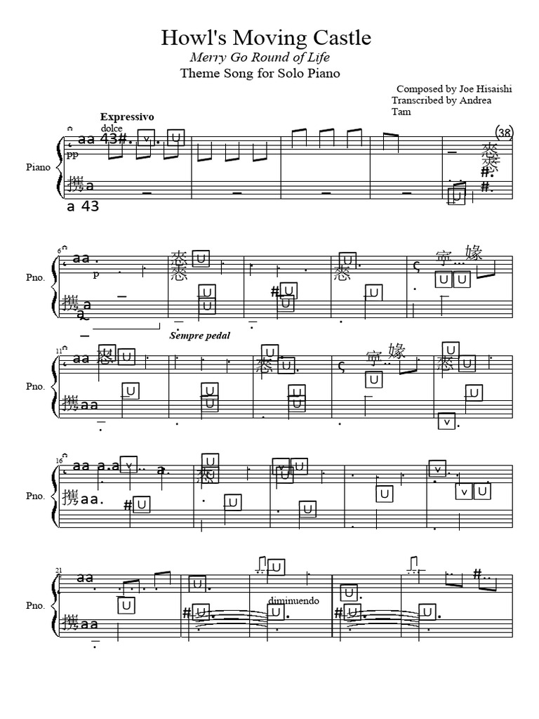 Partitura Piano: Howl's Moving Castle | PDF | Composiciones Musicales ...