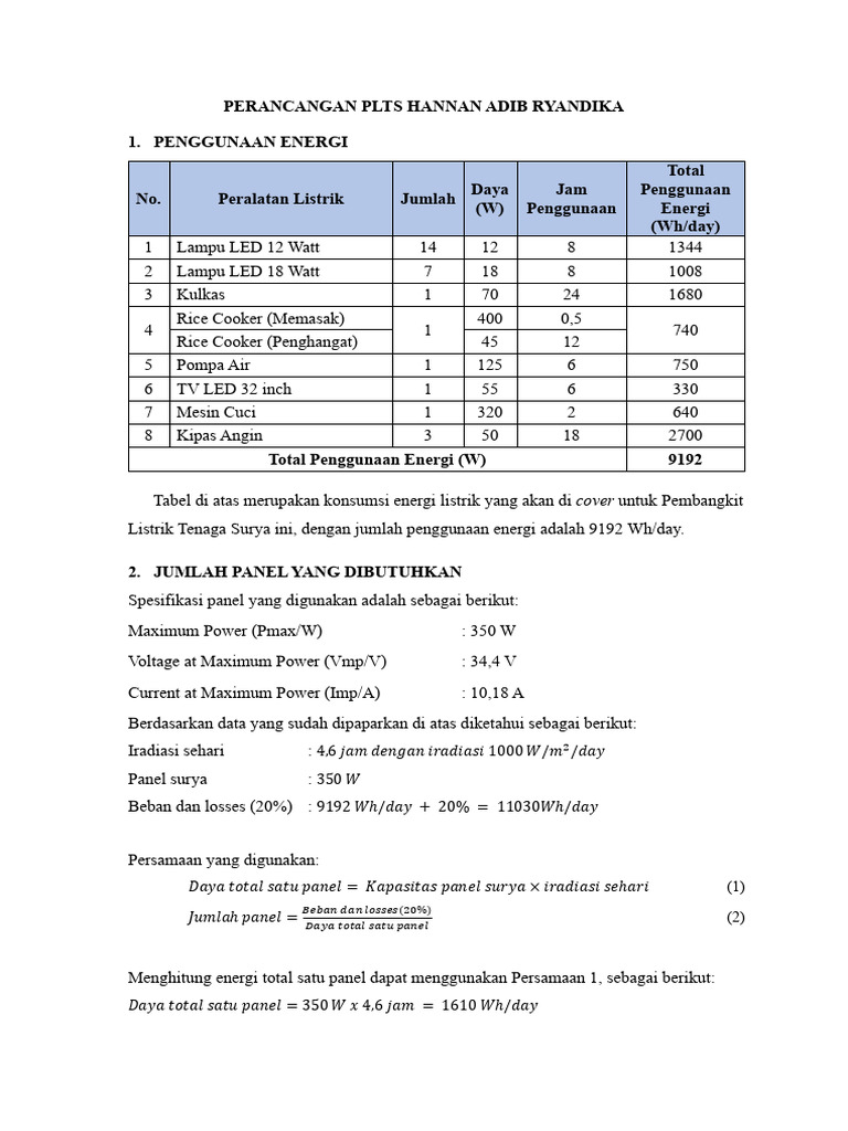Desain PLTS: Kebutuhan Panel & Baterai | PDF | Teknologi & Rekayasa