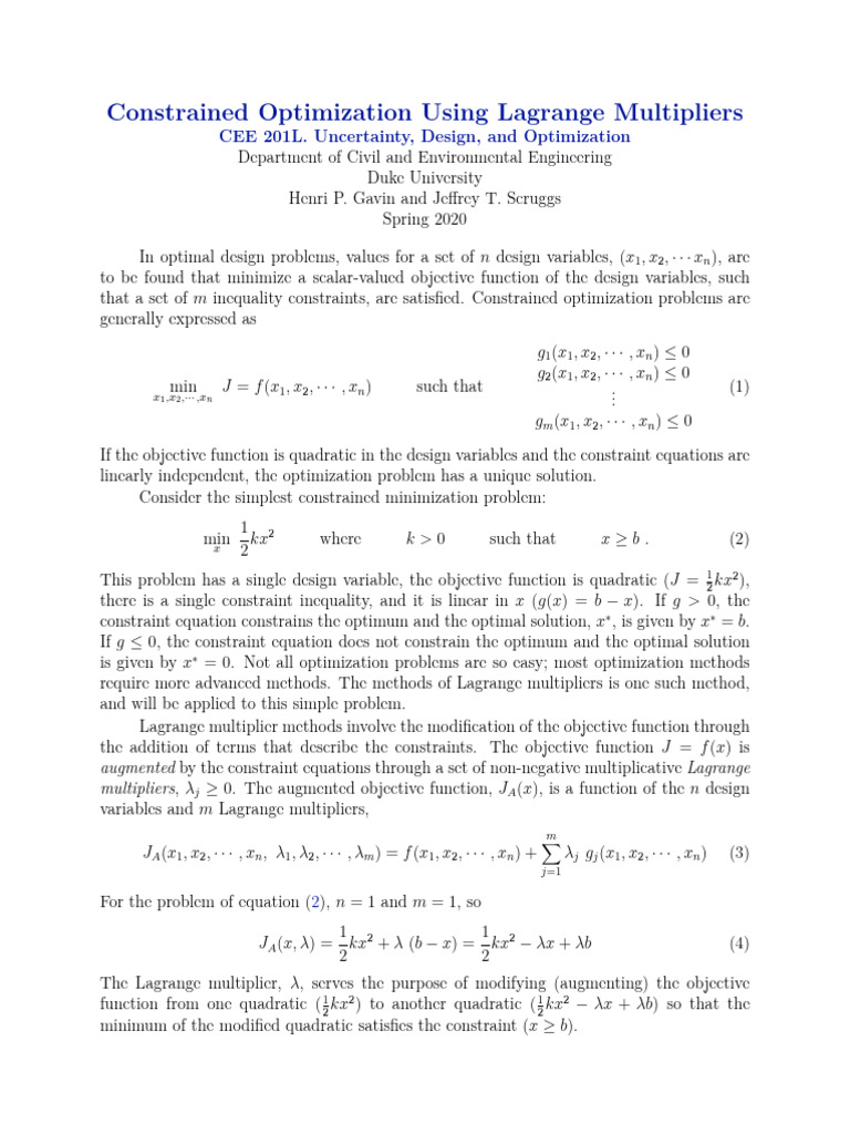 LagrangeMultipliers Example For Many Constrain | PDF | Mathematical Optimization | Algorithms