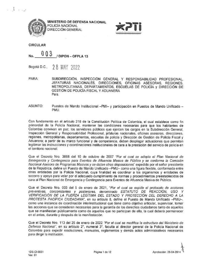 Circular 003 DIPON Del 280522 PMI | PDF