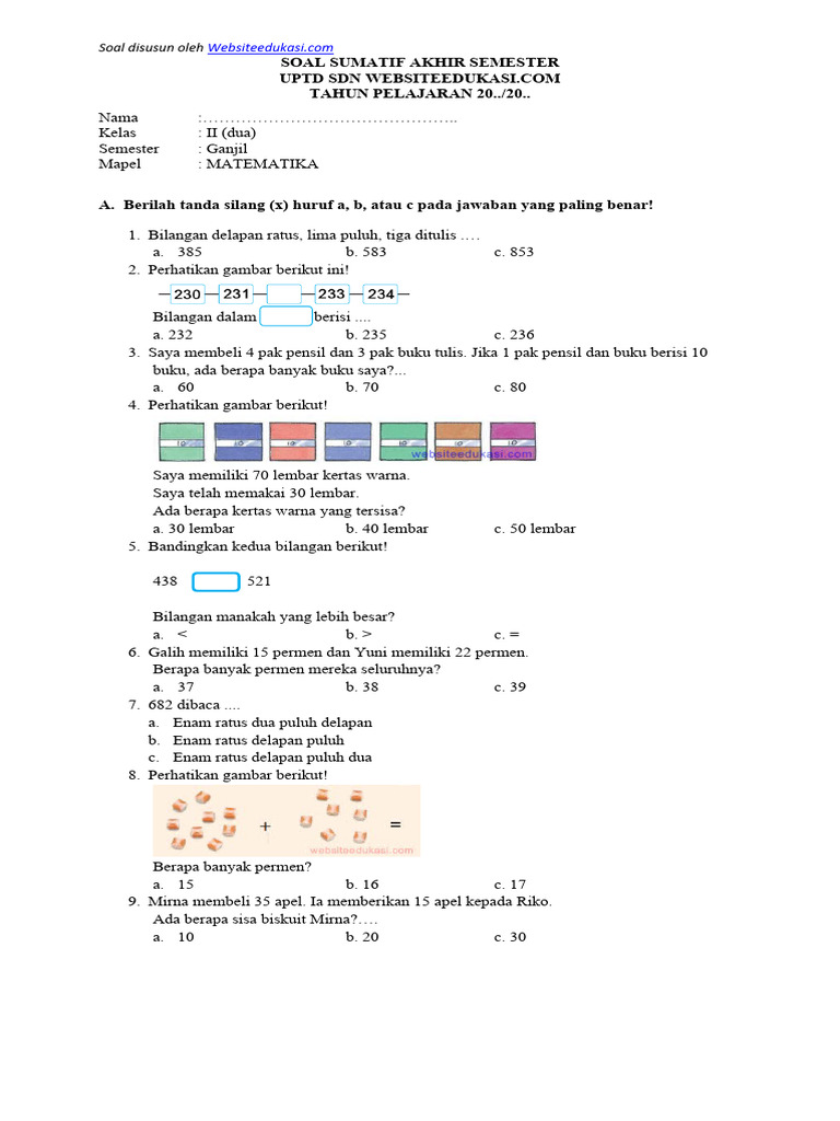 Soal SAS MTK Kelas 2 | PDF | Griya & Taman