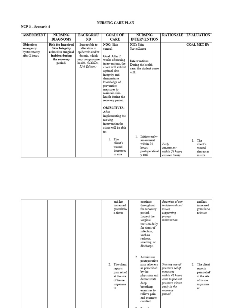 Nursing Care Plan for Skin Integrity | PDF | Surgery | Nursing