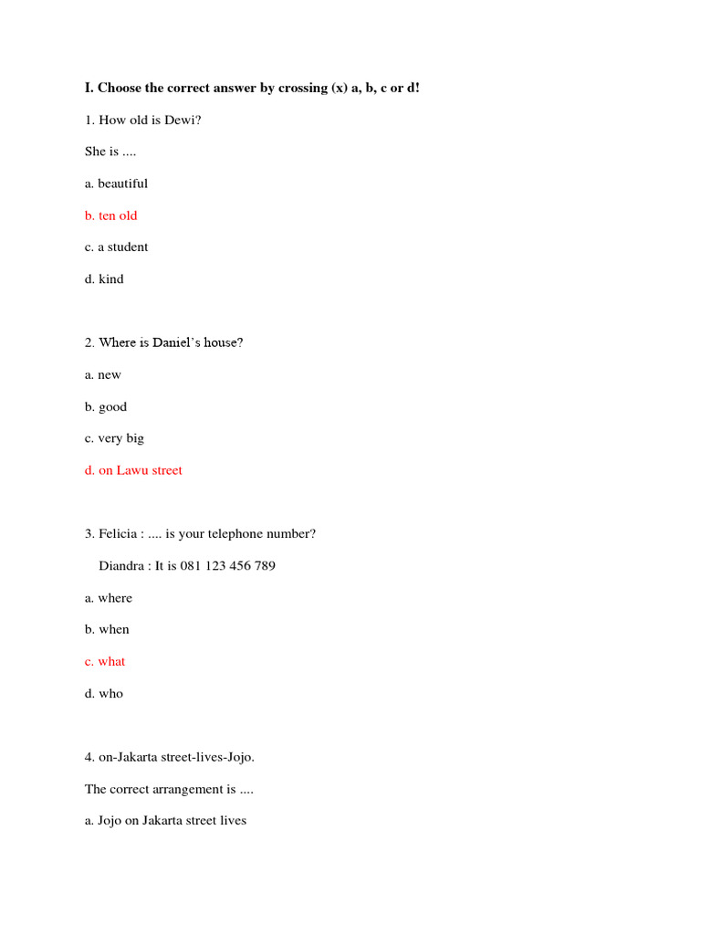 Soal PTS Bahasa Inggris Kelas 4 Semester 2 | PDF