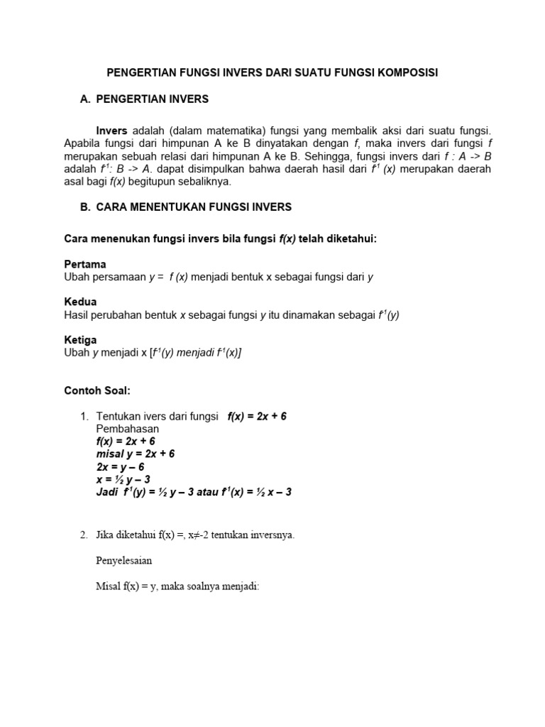 Pengertian Fungsi Invers Dari Suatu Fungsi Komposisi | PDF