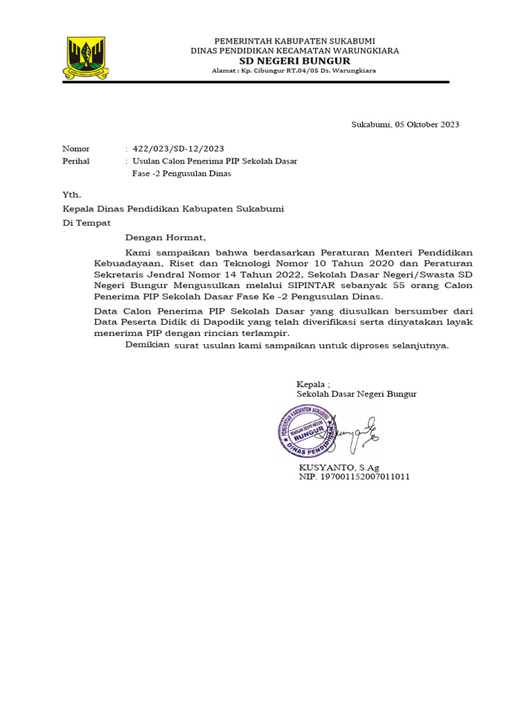 Usulan Calon PIP SD Bru (1) | PDF