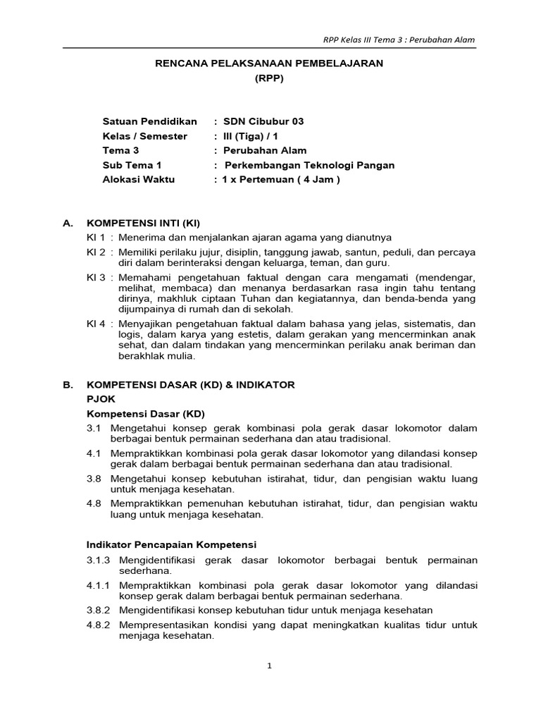 RPP Kelas 3 Tema 3 | PDF | Sains & Matematika