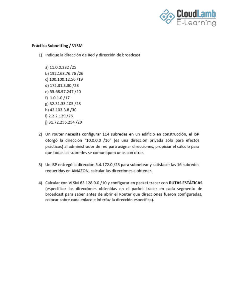 Practica 2 Subnetting VLSM L6h1S2t | PDF | Informática