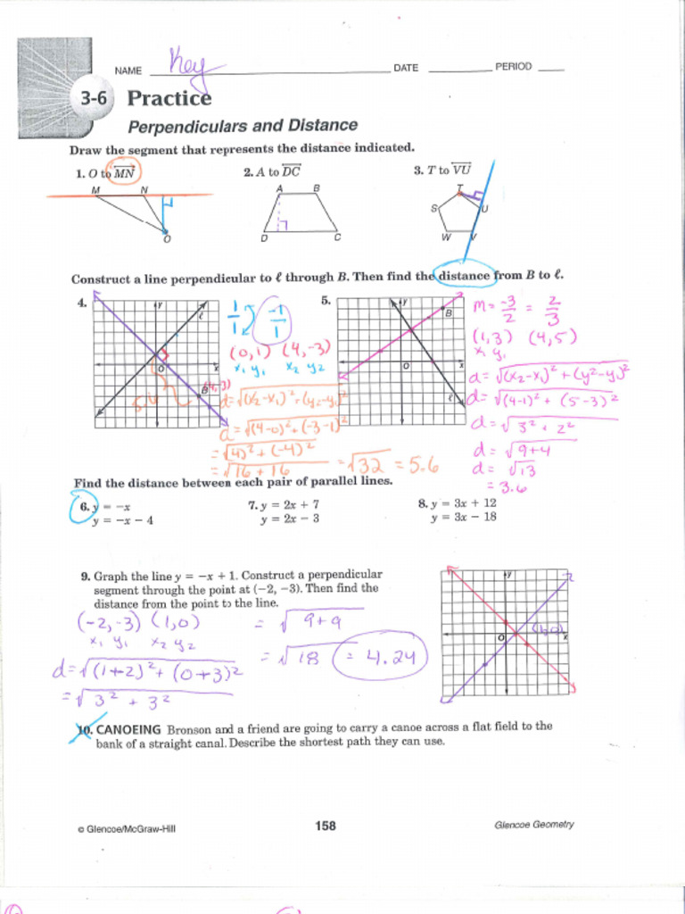3-6 Practice Perpendiculars and Distance | PDF